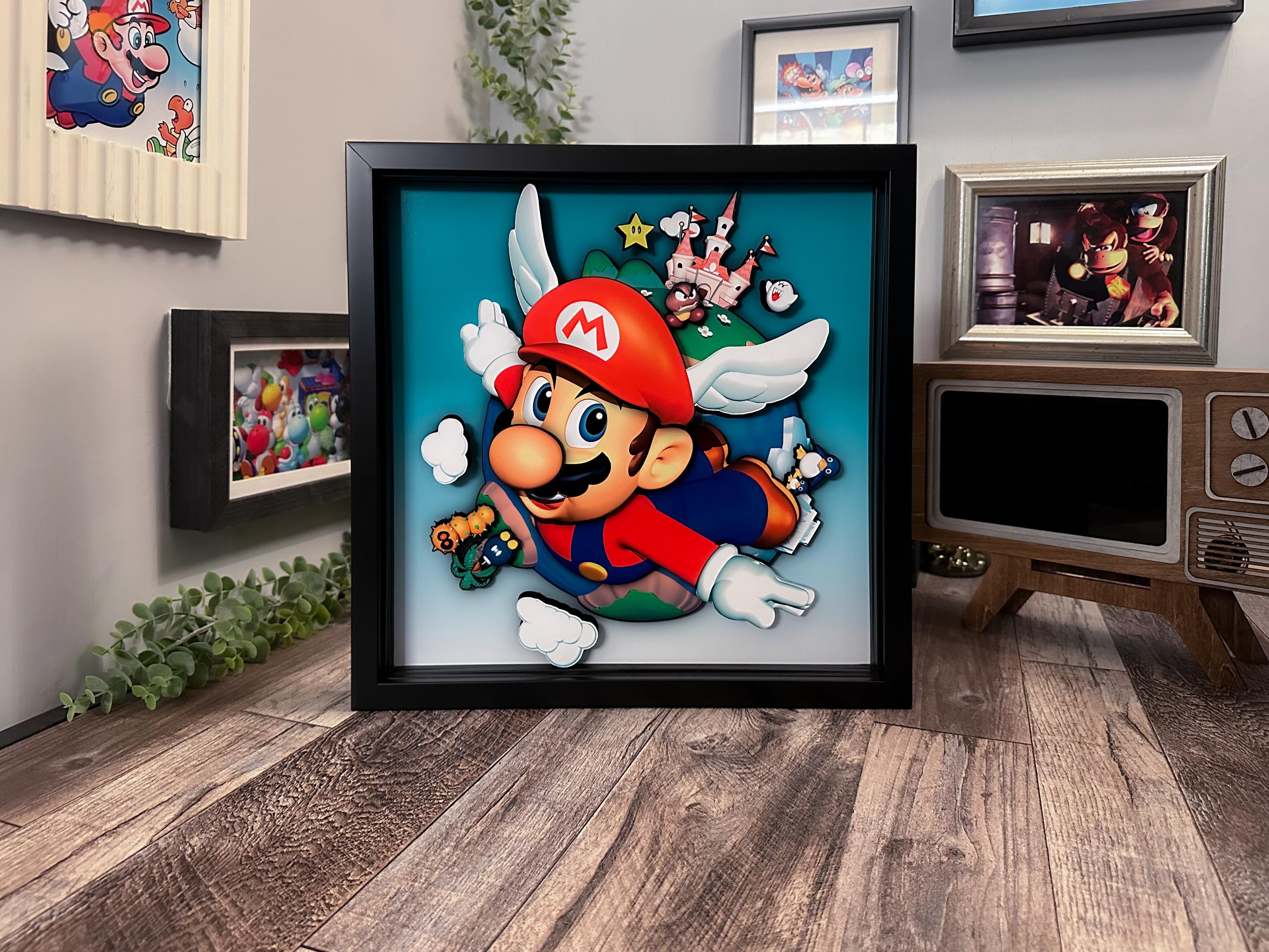 Super Mario 64: Flying Mario 12"x12" Shadow Box - Video Game Room Deco ...
